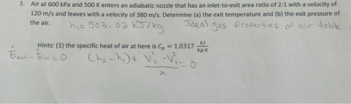 Solved 3. Air at 600 kPa and 500 K enters an adiabatic | Chegg.com