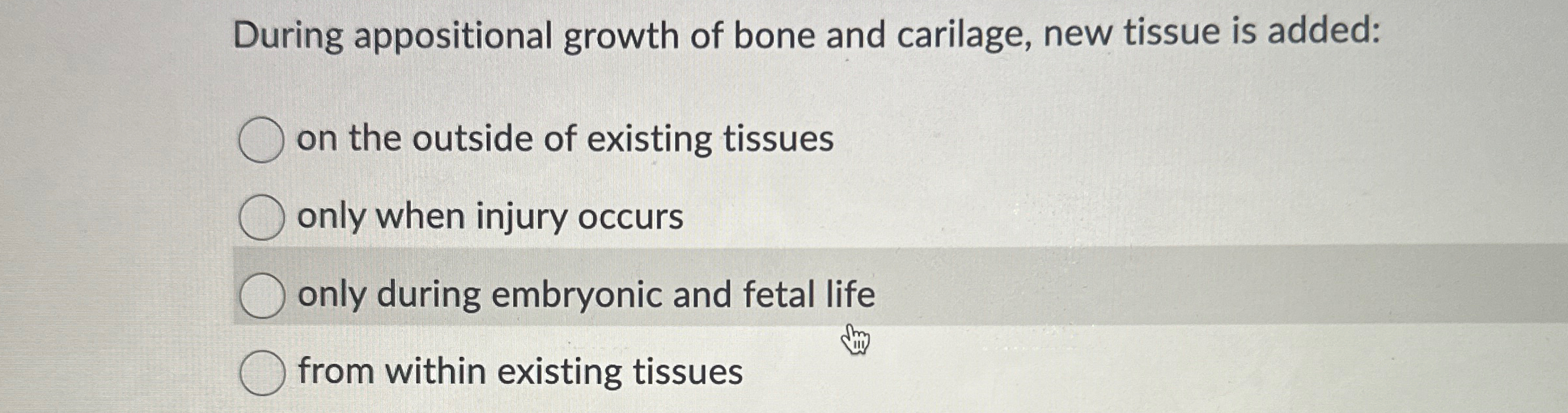 Solved During appositional growth of bone and carilage, new | Chegg.com