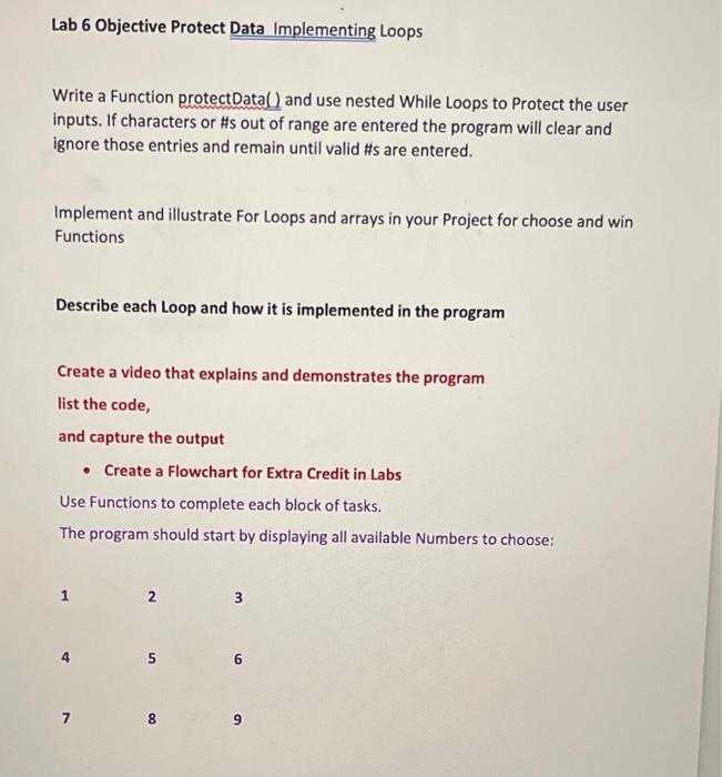 Solved Lab 6 Objective Protect Data Implementing Loops Write | Chegg.com