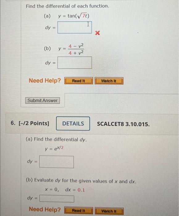 Solved Find the differential of each function. (a) | Chegg.com