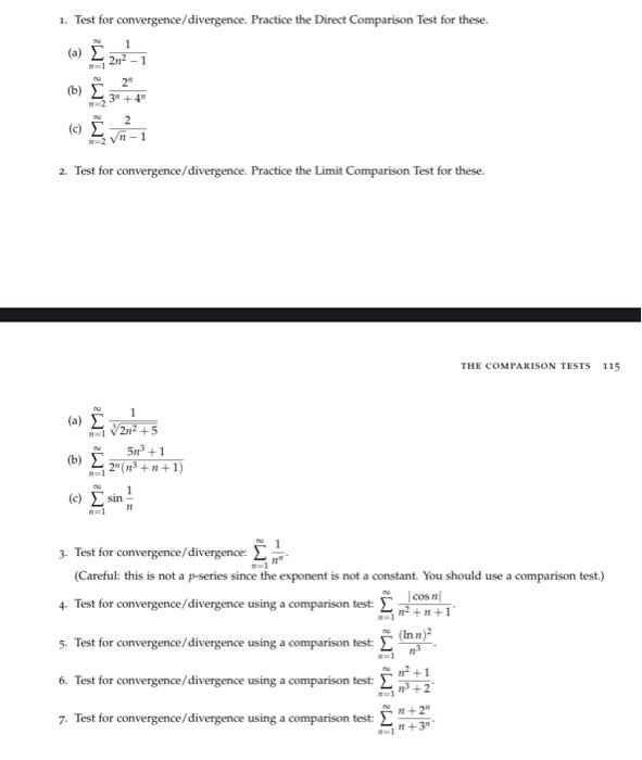 Solved 1. Test for convergence/divergence. Practice the | Chegg.com
