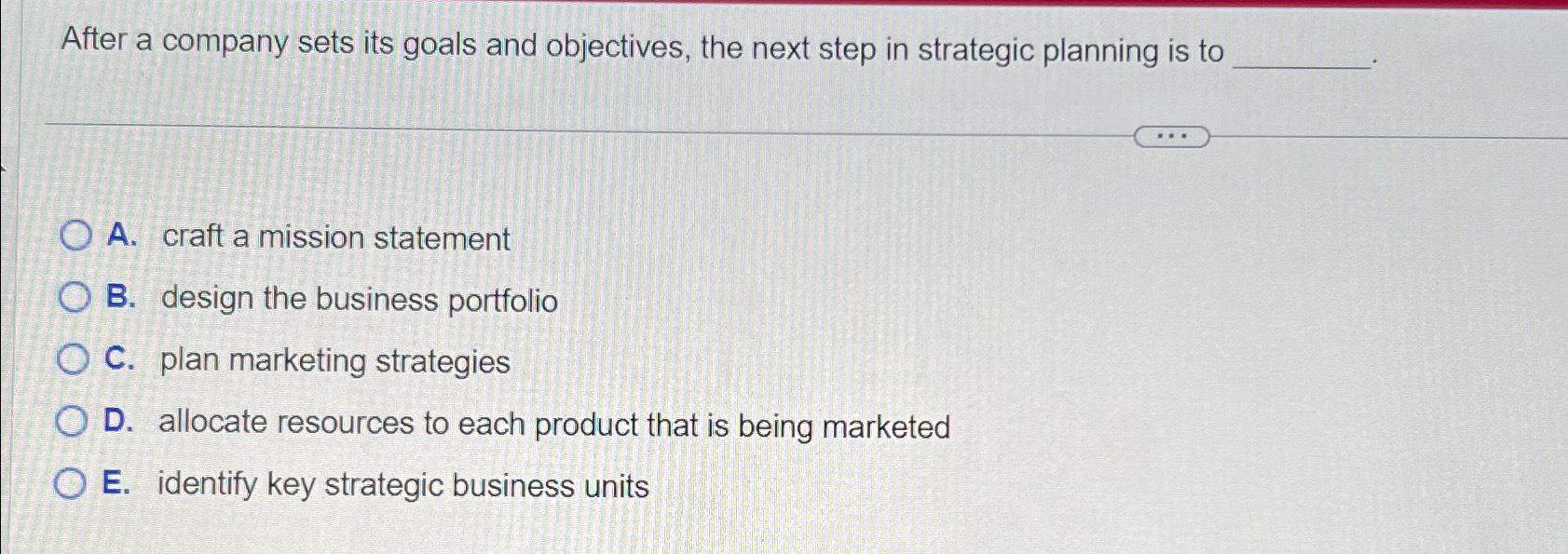 Solved After a company sets its goals and objectives, the | Chegg.com