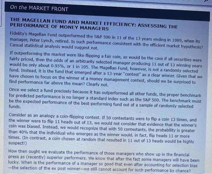 Solved Read the On the Market "The Magellan Fund and Market | Chegg.com
