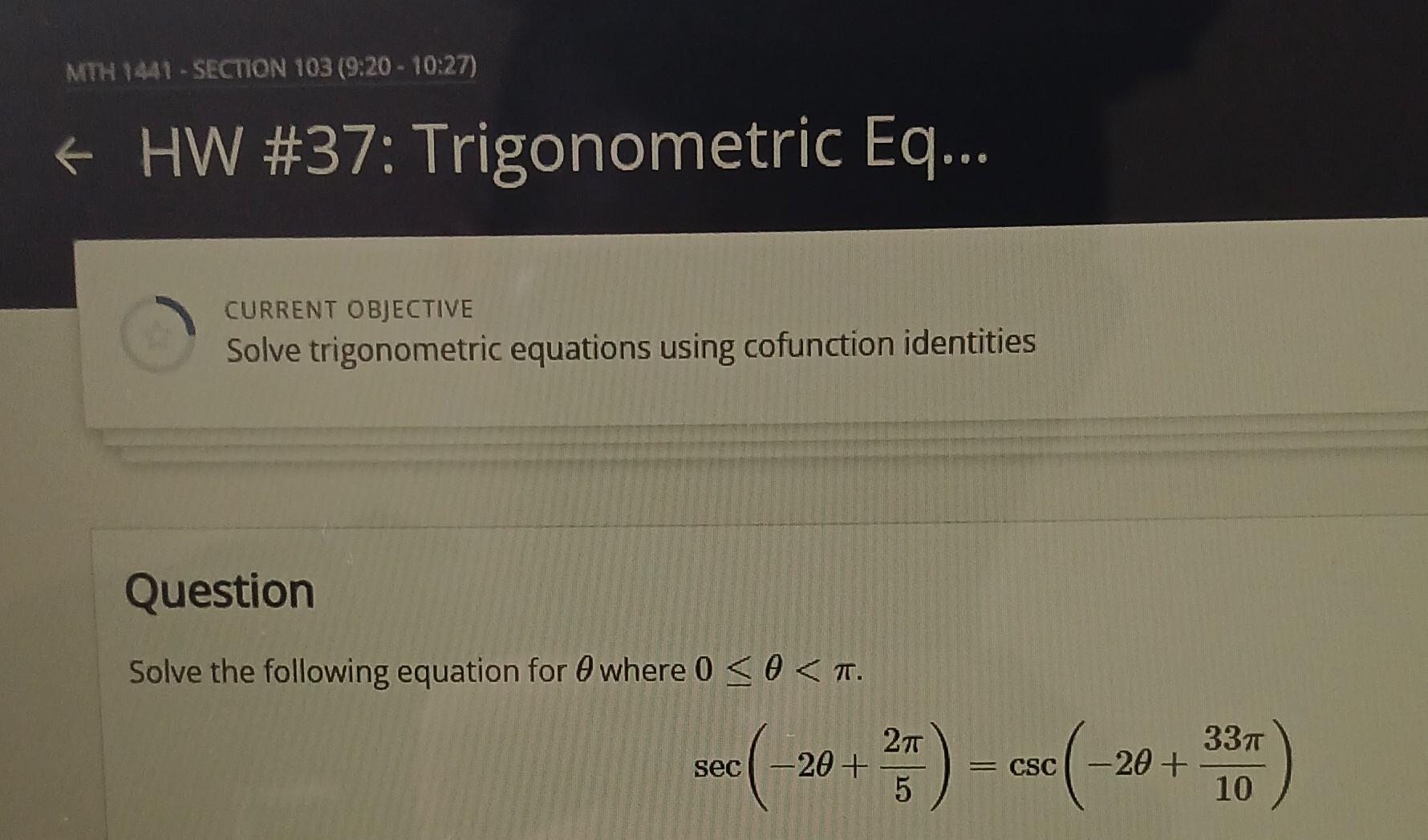 Current Objective Solve Trigonometric Equations Using