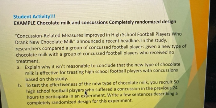 Solved Student Activity!!! EXAMPLE Chocolate milk and | Chegg.com