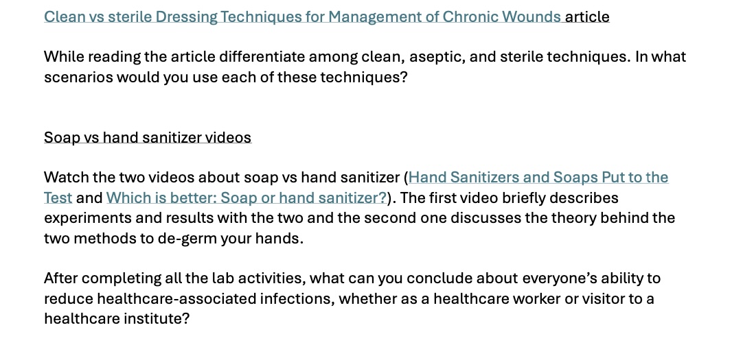 Clean vs sterile Dressing Techniques for Management | Chegg.com