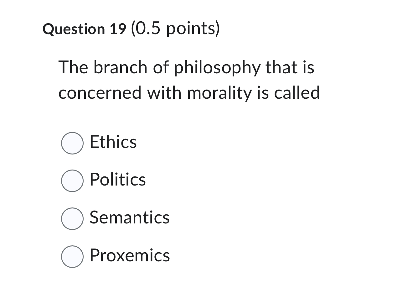 Solved Question 19 (0.5 ﻿points)The branch of philosophy | Chegg.com