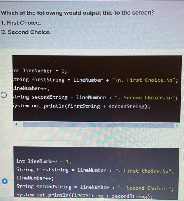 Solved Which of the following would output this to the | Chegg.com