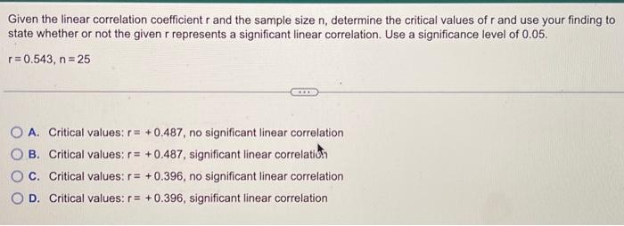 Solved Given the linear correlation coefficient r and the | Chegg.com
