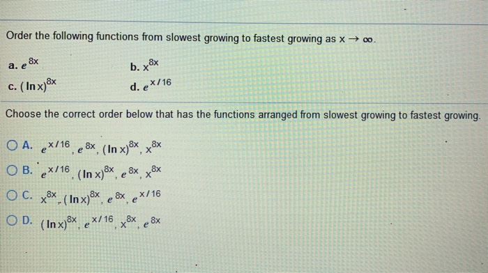 Solved Order the following functions from slowest growing to | Chegg.com