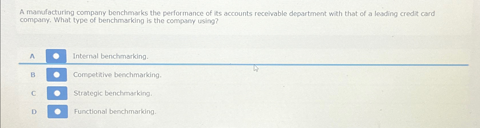 Solved A manufacturing company benchmarks the performance of | Chegg.com
