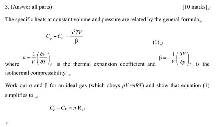 Solved 3. (Answer all parts) [10 marks ] The specific heats | Chegg.com