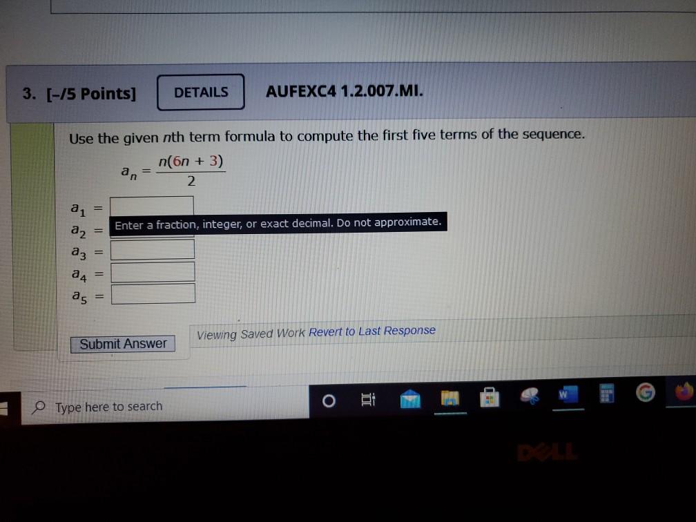 Solved 3. [-15 Points] DETAILS AUFEXC4 1.2.007.MI. Use the | Chegg.com