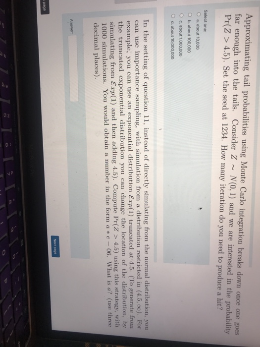 Approximating tail probabilities using Monte Carlo | Chegg.com