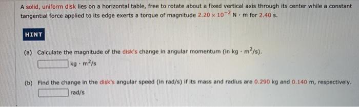 Solved A solid, uniform disk lies on a horizontal table, | Chegg.com