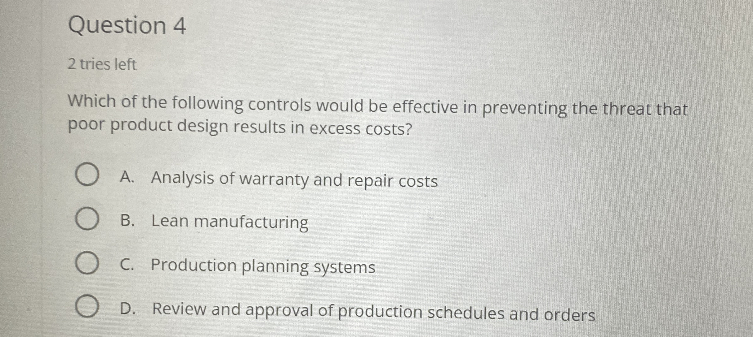 Solved Question 42 ﻿tries leftWhich of the following | Chegg.com