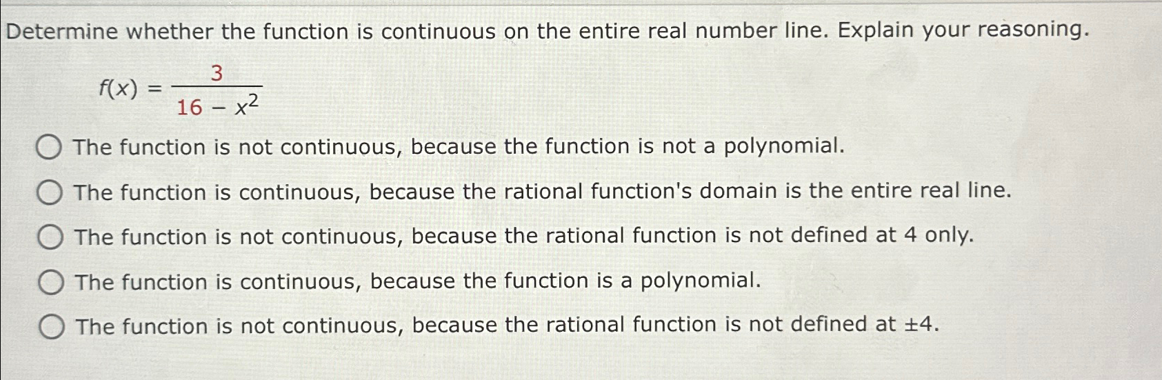 Solved Determine whether the function is continuous on the | Chegg.com