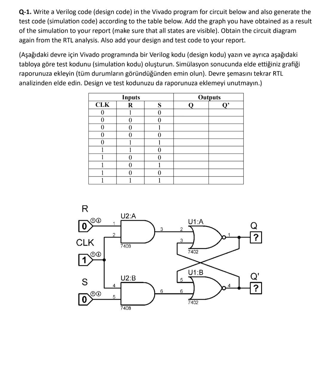 Q-1. Write a Verilog code (design code) in the Vivado | Chegg.com