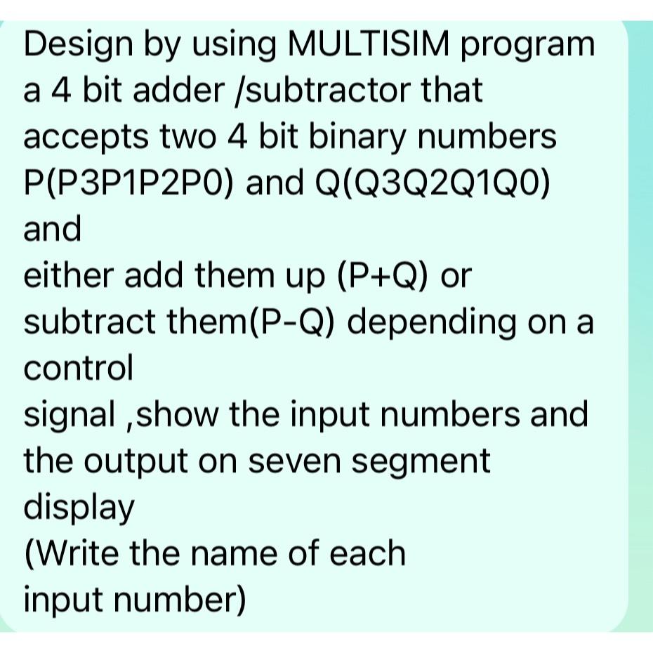 Solved Design by using MULTISIM program a 4 ﻿bit adder | Chegg.com