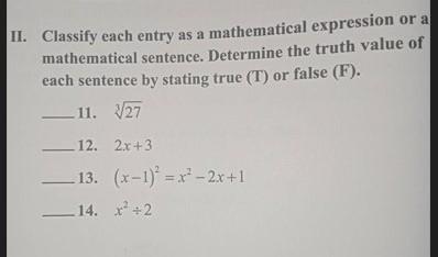 Solved Classify each entry as a mathematical expression or a | Chegg.com