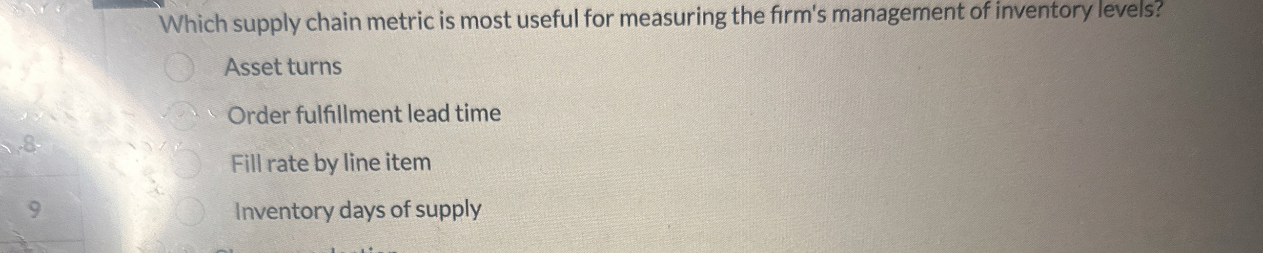Solved Which supply chain metric is most useful for | Chegg.com