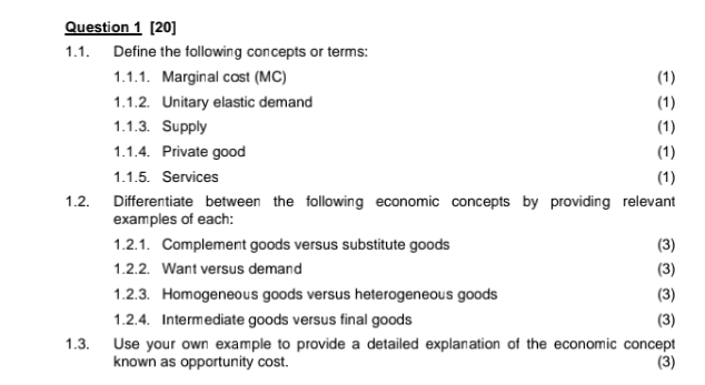 Solved Question 1 [20] 1.1. Define the following concepts or | Chegg.com