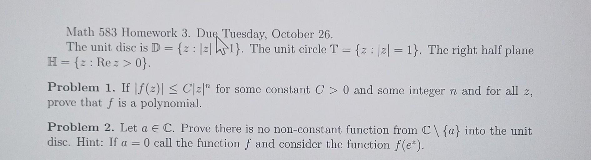 Solved Math 583 Homework 3. Due Tuesday, October 26. The | Chegg.com