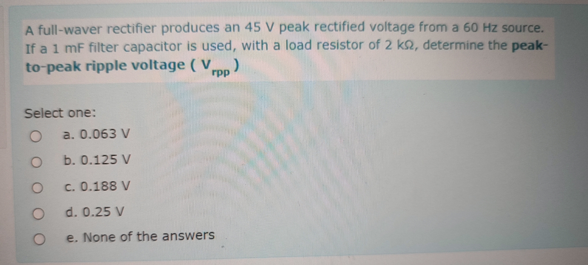 Solved A full-waver rectifier produces an 45V ﻿peak | Chegg.com