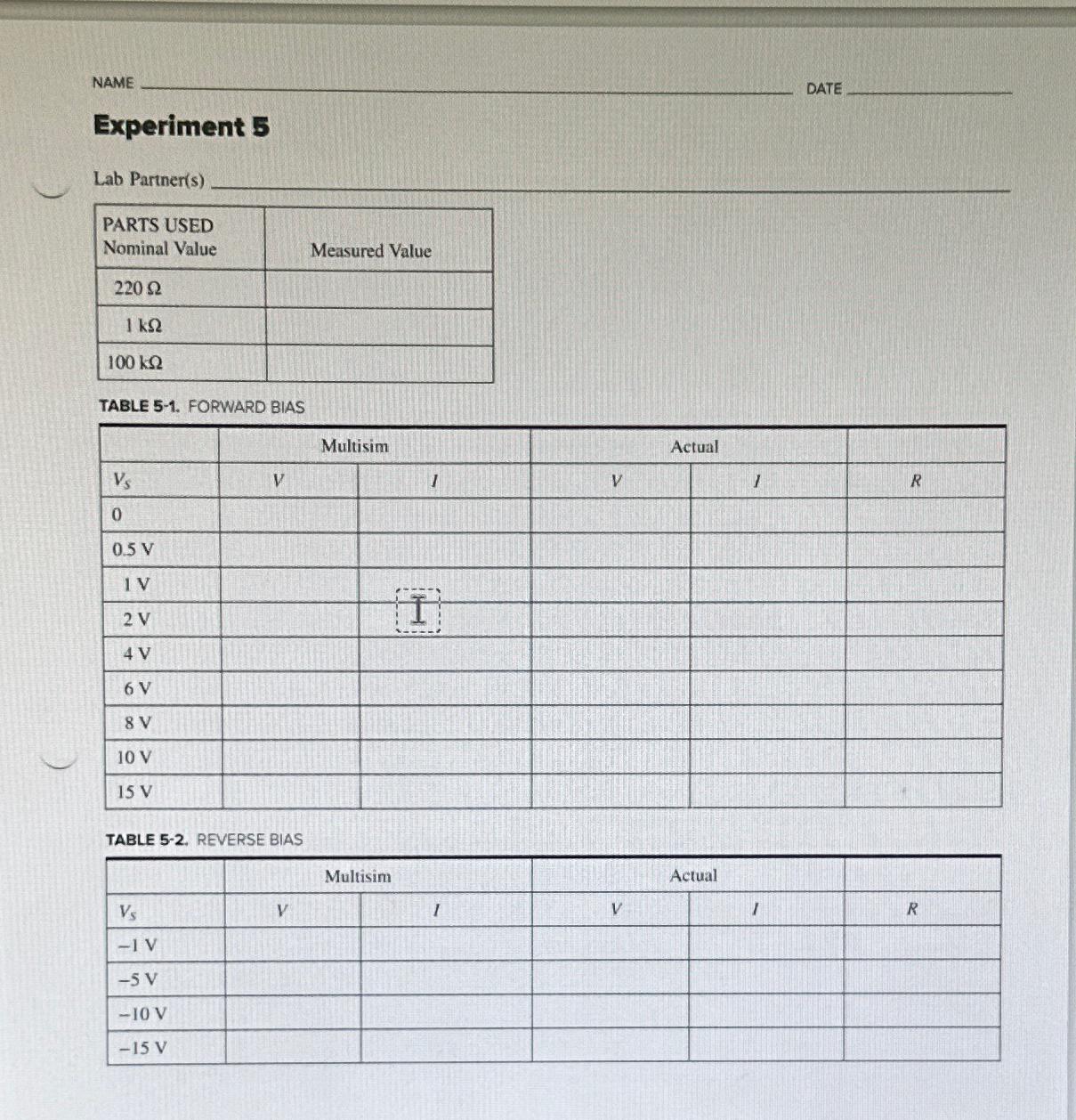 Solved NAME\\nDATE\\nExperiment 5\\nLab | Chegg.com