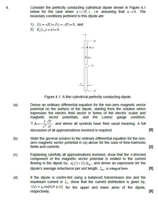 Consider the perfectly conducting cylindrical dipole | Chegg.com