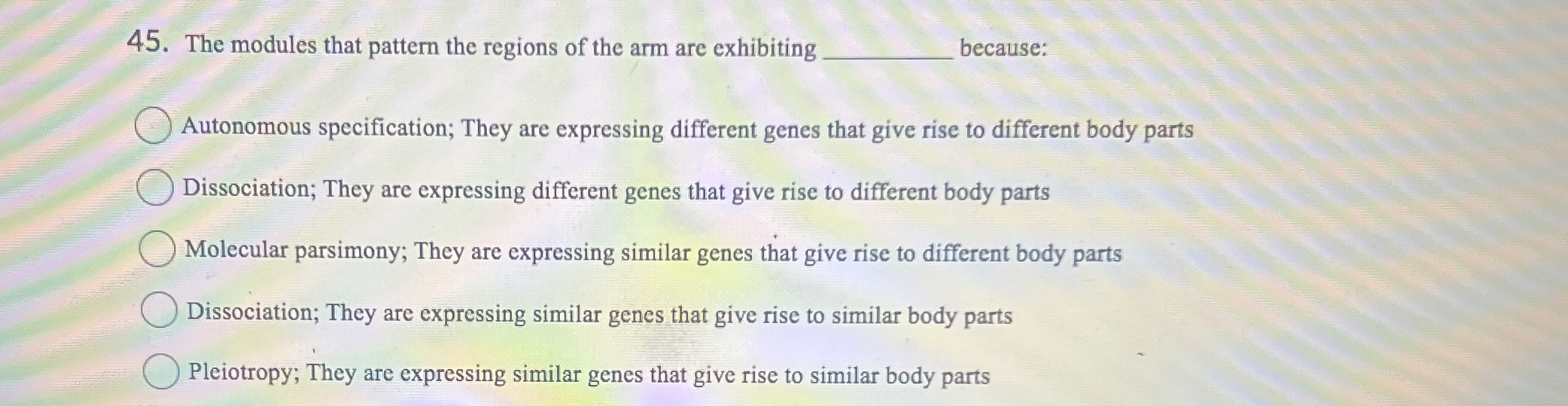 Solved The modules that pattern the regions of the arm are | Chegg.com