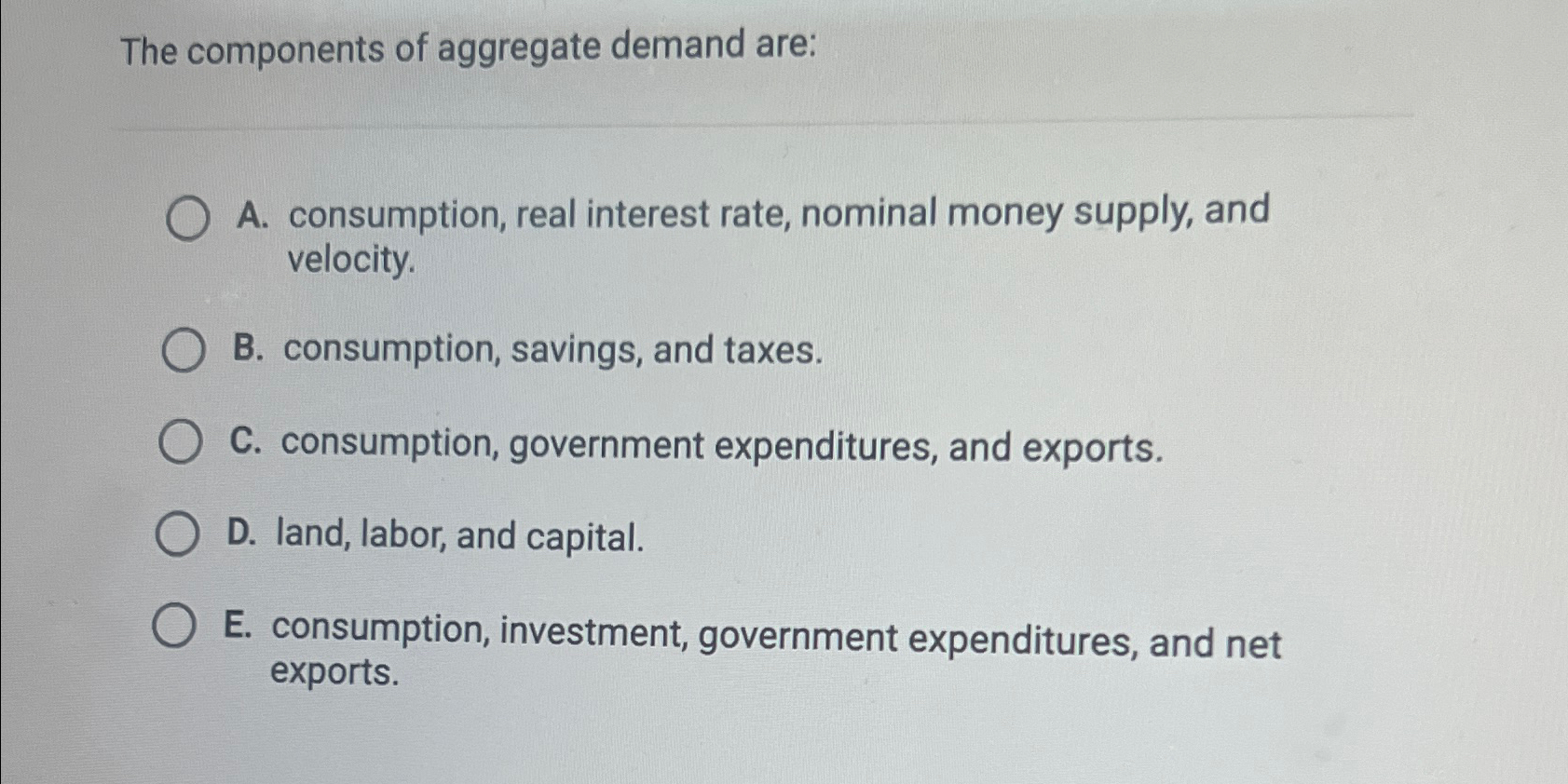 Solved The components of aggregate demand are:A. | Chegg.com