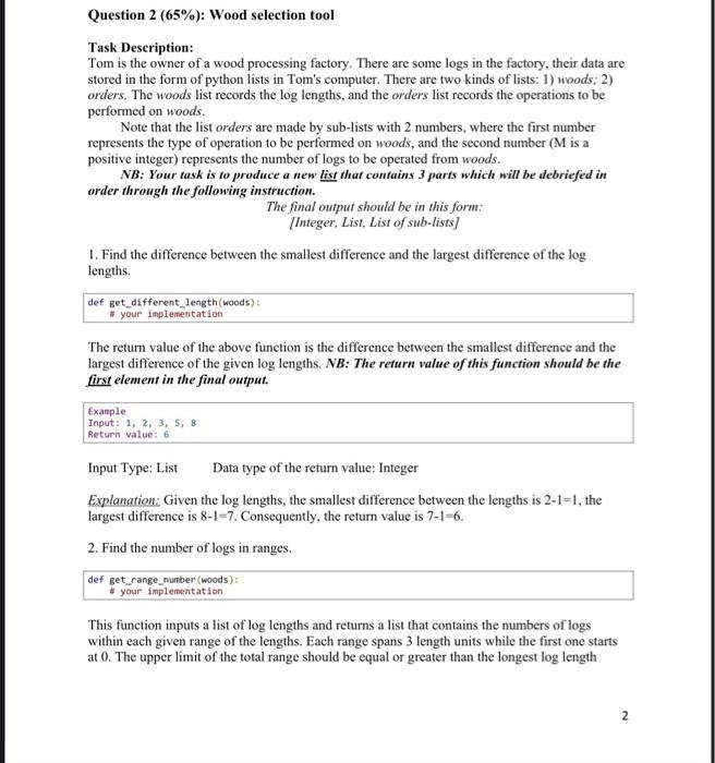 Solved Question 2 (65%): Wood selection tool Task | Chegg.com