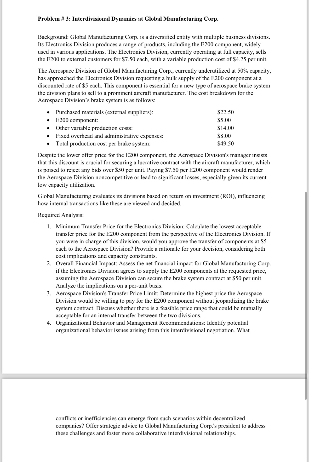 Solved Problem # 3: Interdivisional Dynamics at Global | Chegg.com