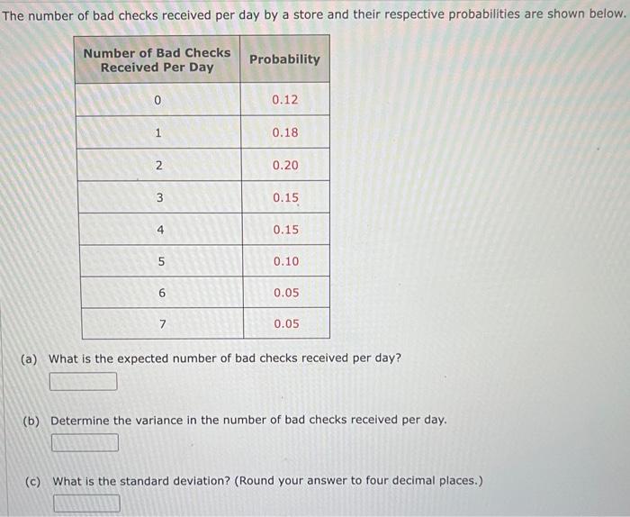 Solved The number of bad checks received per day by a store | Chegg.com