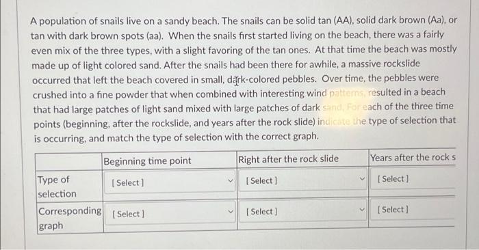 Solved A population of snails live on a sandy beach. The | Chegg.com