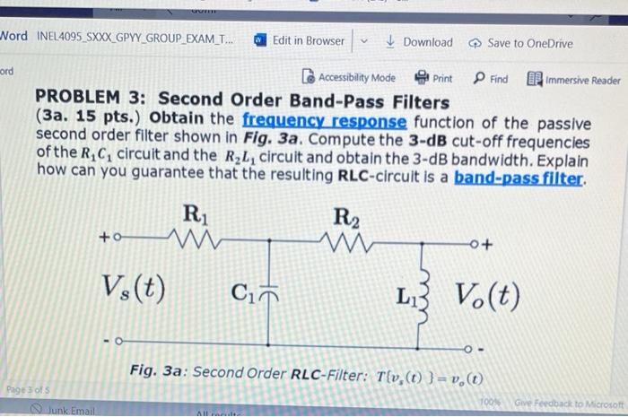 Solved PROBLEM 3: Second Order Band-Pass Filters (3a. 15 | Chegg.com