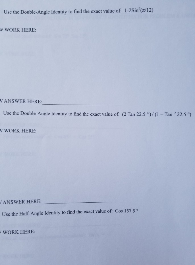 Solved Use the Double-Angle Identity to find the exact value | Chegg.com