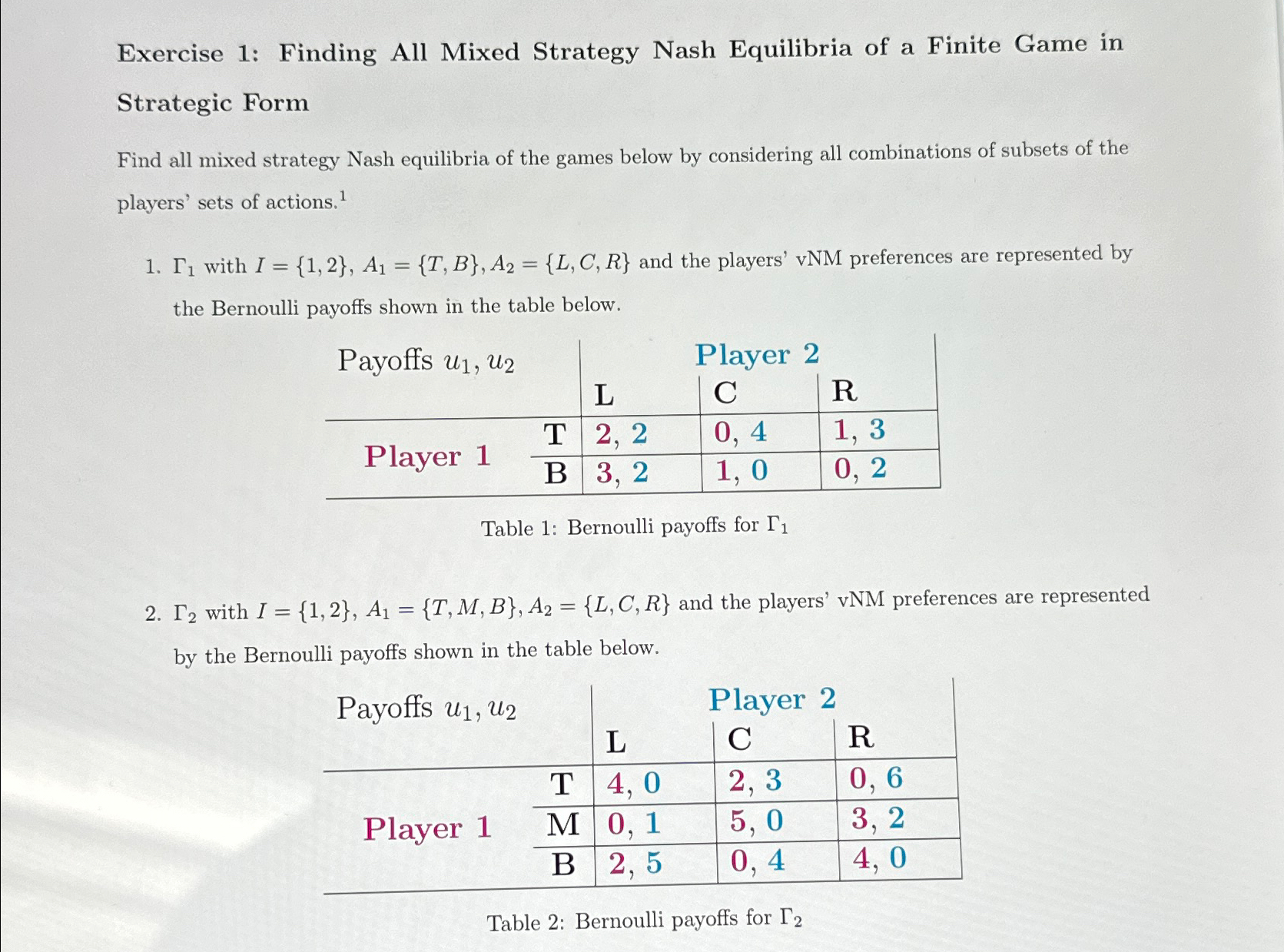 Solved Exercise 1: Finding All Mixed Strategy Nash | Chegg.com