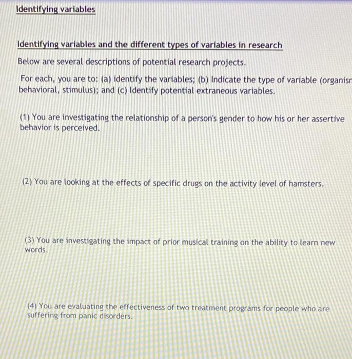 Solved Identifying variables Identifying variables and the | Chegg.com