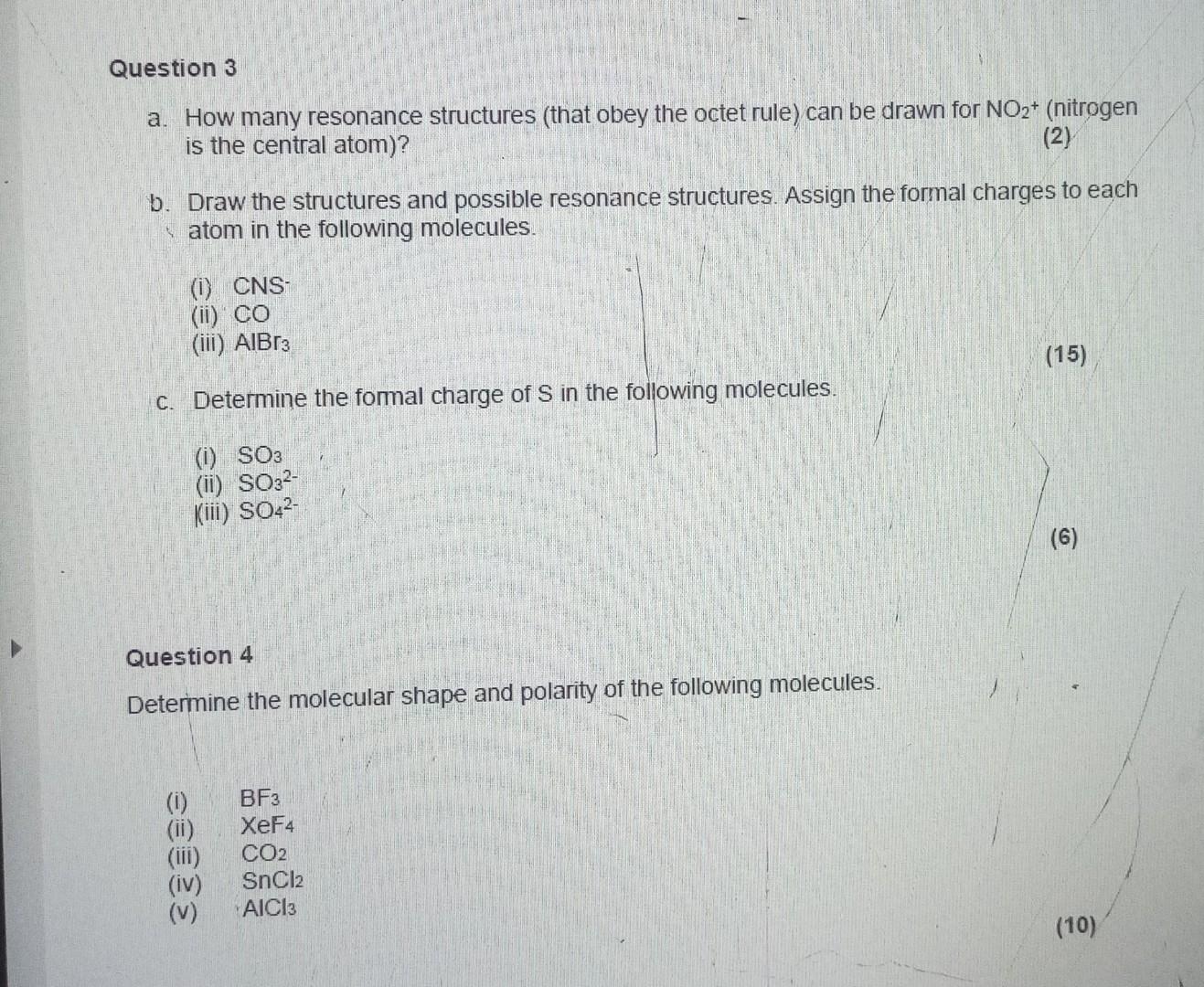 Solved b. Draw the structures and possible resonance | Chegg.com