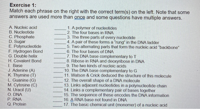 Solved Exercise 1: Match each phrase on the right with the | Chegg.com