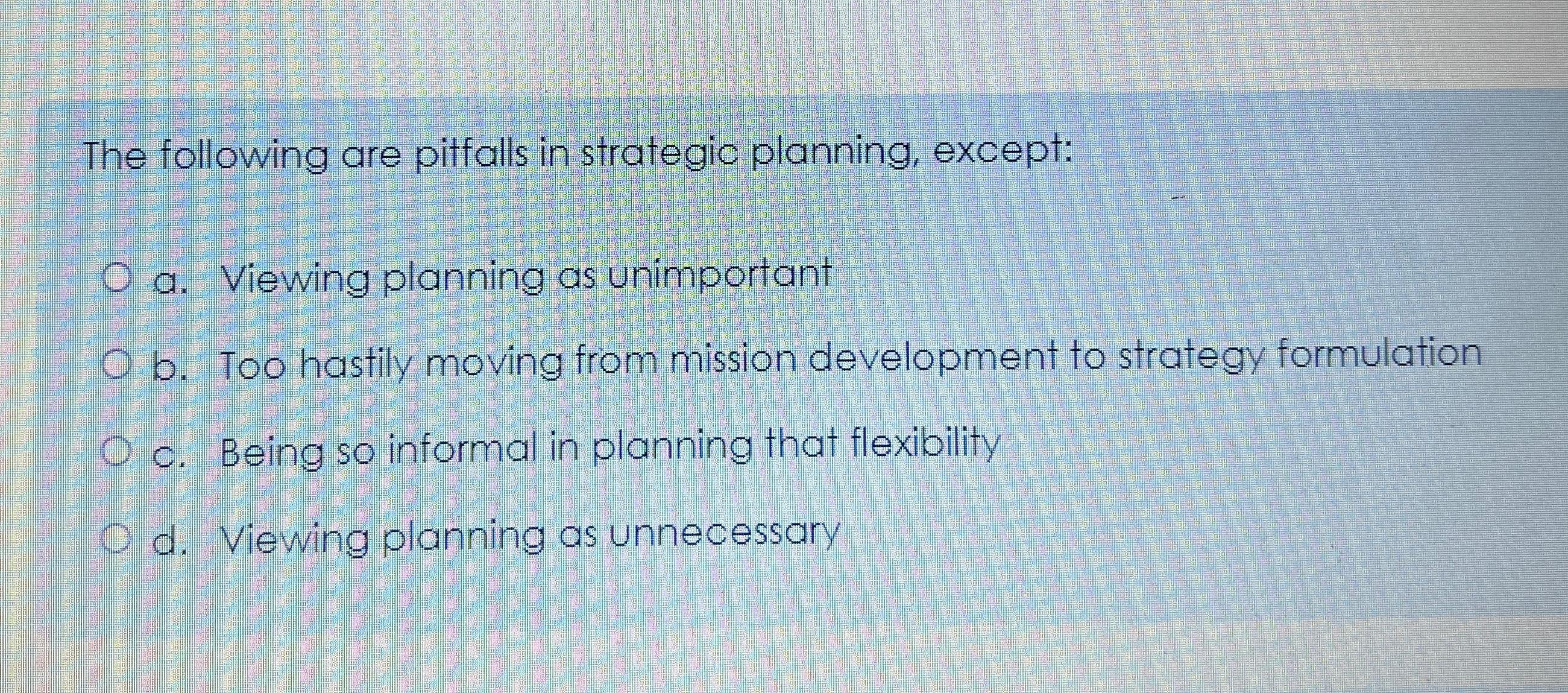 Solved The following are pitfalls in strategic planning, | Chegg.com
