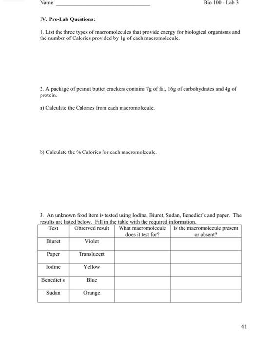 Solved IV. Pre-Lab Questions: 1. List the three types of | Chegg.com