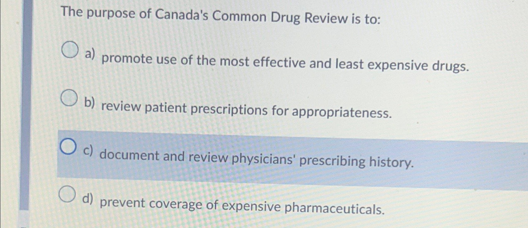 Solved The purpose of Canada's Common Drug Review is to:a) | Chegg.com
