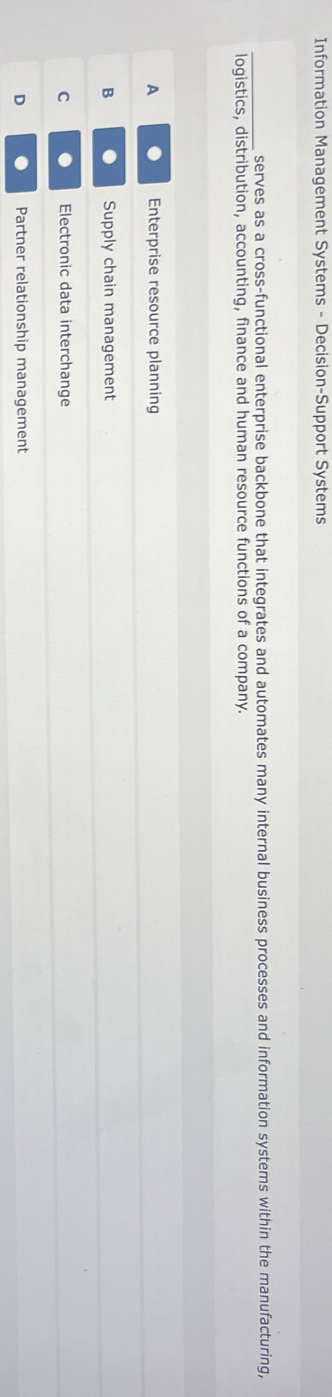 Solved Information Management Systems - ﻿Decision-Support | Chegg.com