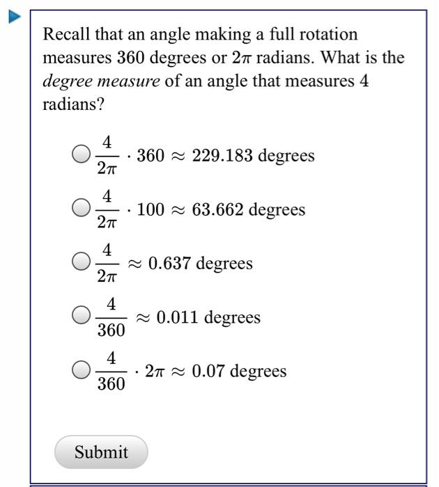Solved Recall that an angle making a full rotation measures | Chegg.com