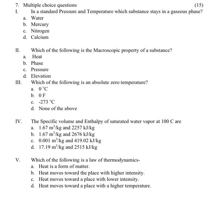 Solved 7. Multiple choice questions I. In a standard | Chegg.com