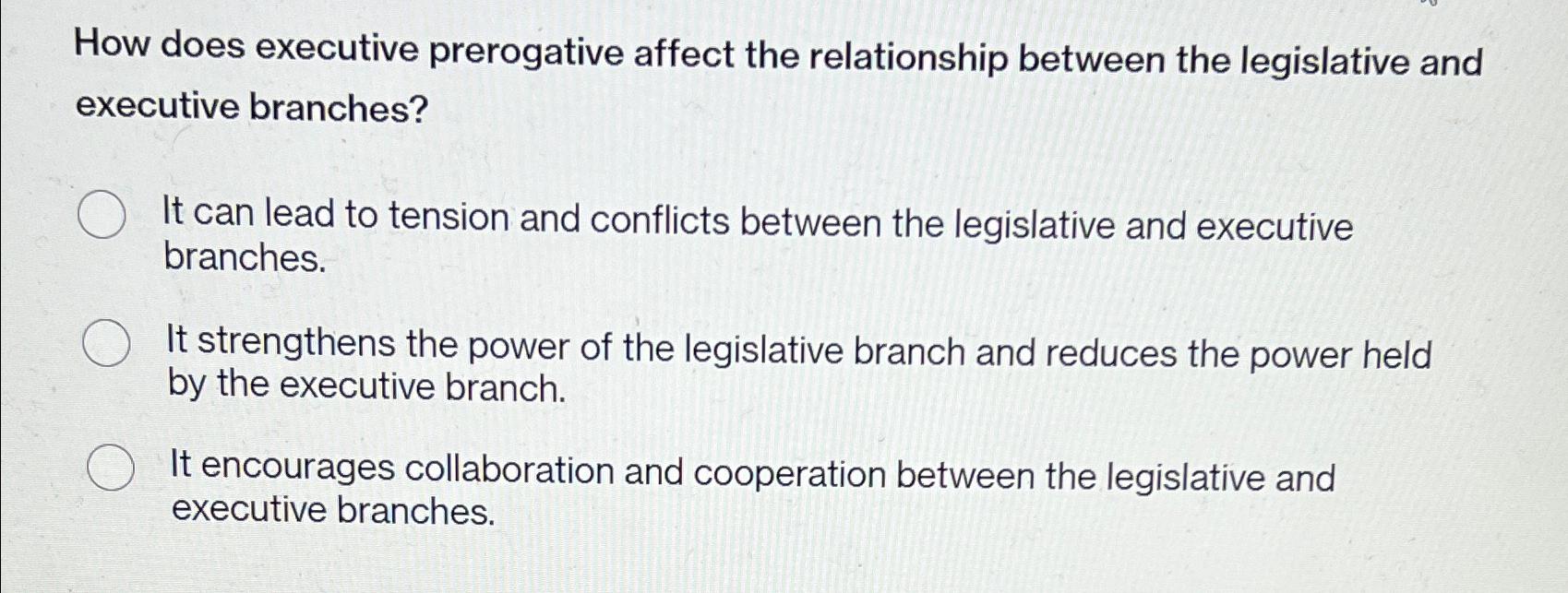 Solved How does executive prerogative affect the | Chegg.com