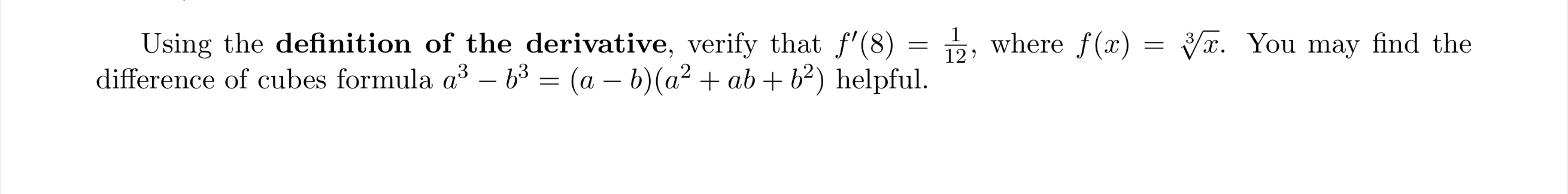 Solved Using the definition of the derivative, verify that | Chegg.com